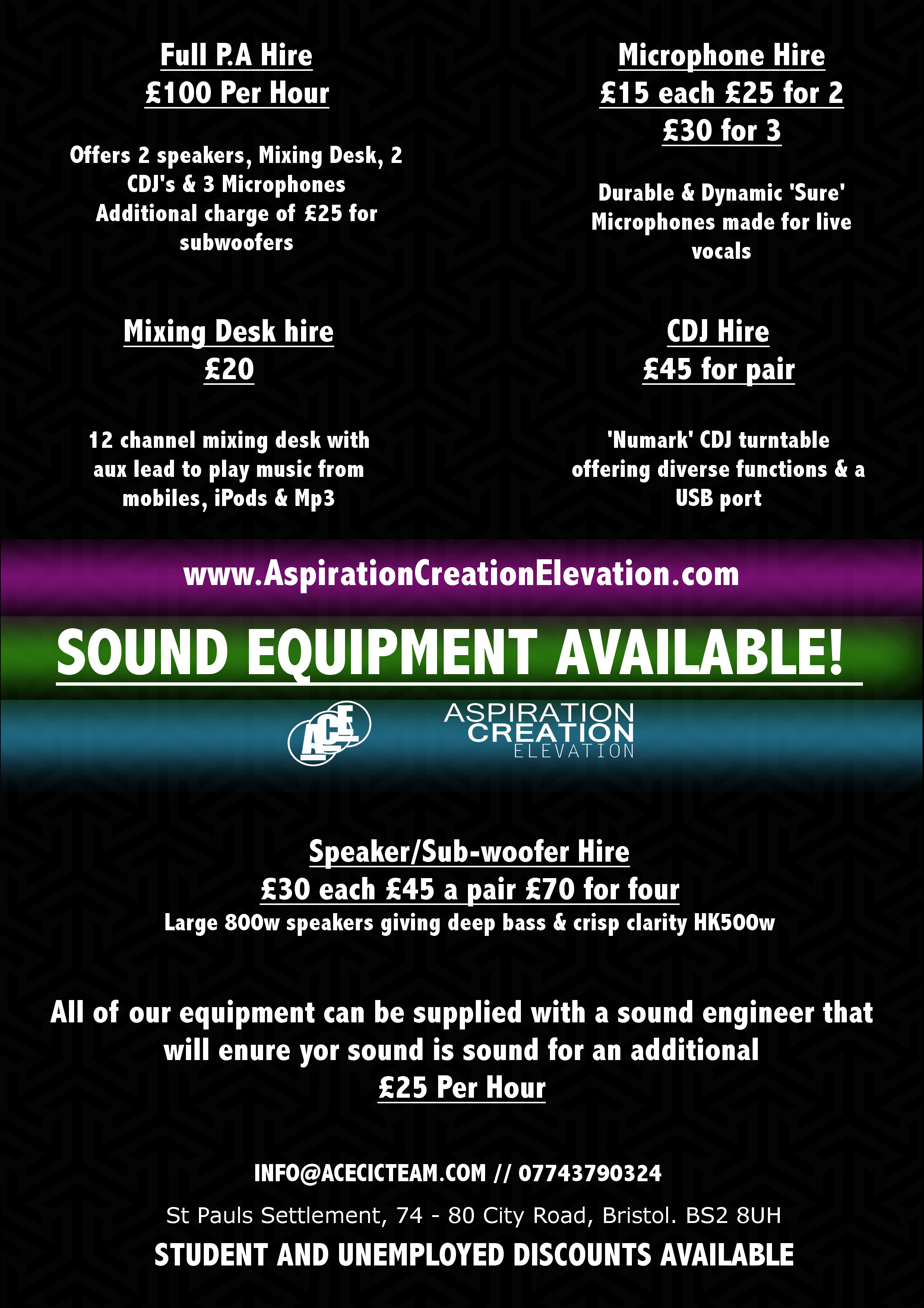 equipment hire flyer 16 one – Aspiration Creation Elevation